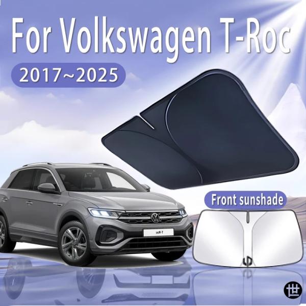 VW フォルクスワーゲン T-ROC A11 D11 AC7 2017~2025 フロントガラスサンシェード 断熱 夏 冷却アクセサリー素材：シルバーテープ 折りたたみ式原産国：取り付け方法：格納式対象部位：車のフロントガラス車内温度を下げ...