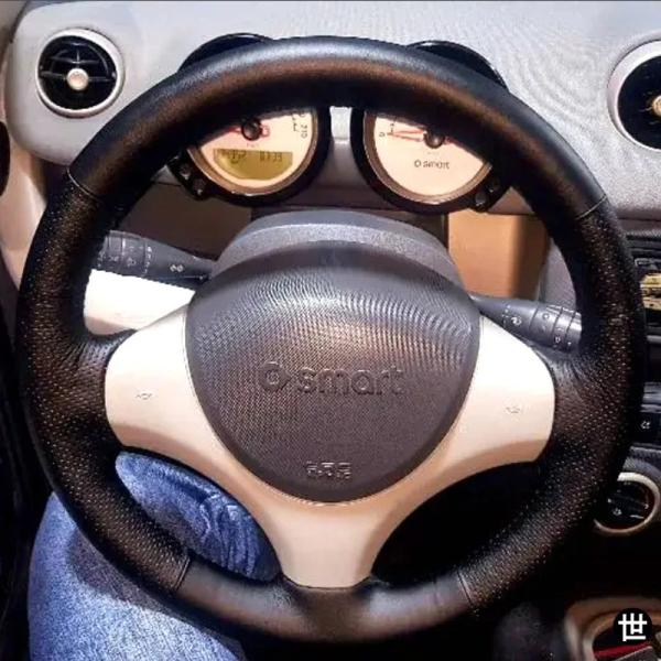 SMART FORFOUR 454 2004 2005 2006 用 DIY サイド穴あき ブラックレザー カー ステアリングホイールカバー 滑り止め リフォーム アクセサリー