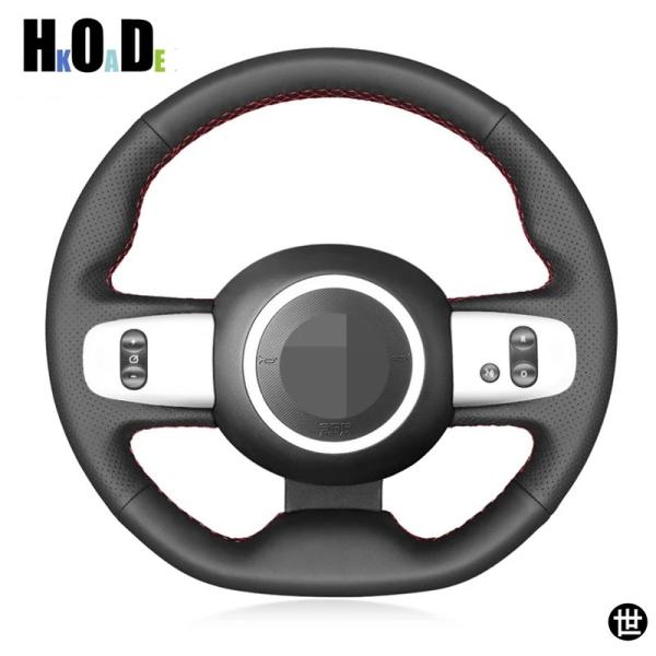 DIY ブラック 手縫いステアリングホイールカバー 人工皮革製 ルノー トゥインゴ3 2014-2019用