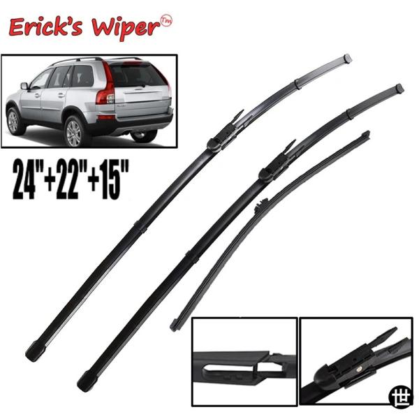 Erick's Wiper製 フロント＆リアワイパーブレードセット Volvo XC90 2007 - 2014用 フロントガラス/テールゲート/ウィンドウブラシ 24インチ+22インチ+15インチ