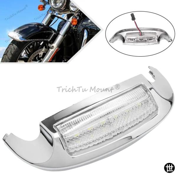 ハーレーツーリング、エレクトラグライド、ウルトラクラシック、FLHTCUL、FLHTK、FLHTKL、トライグライド用バイクフロントLEDフェンダーチップライトアクセサリー