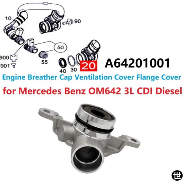 A6420100131 OM642 3L CDI ディーゼルエンジン用ブリーザーカバー(メルセデスベンツ W204 W251 W166 W203 W212 W222 W164 ベントフランジリッド)