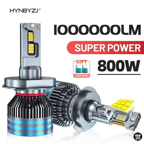 HYNBYZJ 800W 1000000LM H4 H7 H11 LEDバルブ CANBUS H1 H8 HB3 HB4 HIR2 9005 9006 9012 H13 9007 9008 パワーカーヘッドライトライト 6000K
