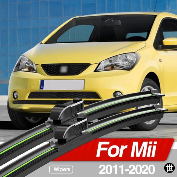 SEAT MII 2011-2020用フロントガラスワイパーブレード2個セット、フロントガラスウィンドウアクセサリー 2012 2013 2014 2015 2016 2017 2018 2019