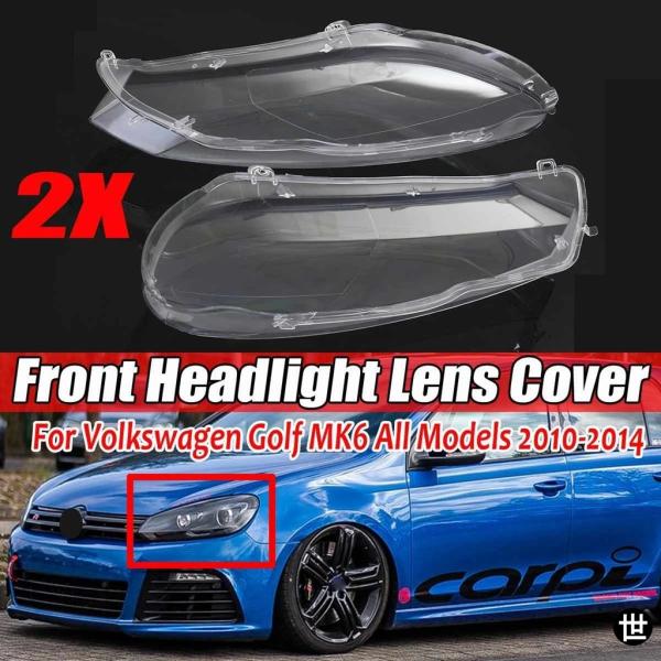 VW ゴルフ 6 MK6 GTI R 2010 2011 2012 2014 用左右フロントヘッドライトレンズカバー 透明ランプシェード ヘッドランプシェル