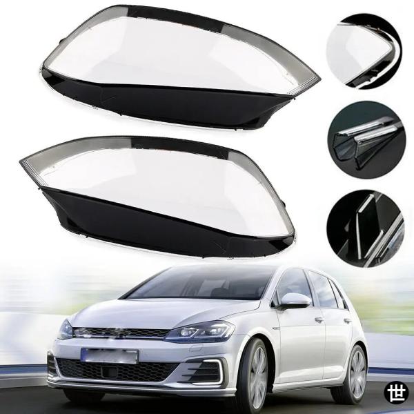 VWゴルフ7 MK7 GTI 2014-2017用左右フロントヘッドライトカバー1ペア クリアヘッドランプレンズシェル 透明ランプシェード