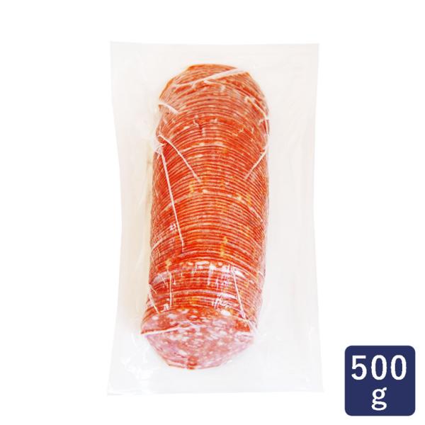 加熱食肉製品（加熱後包装）ほのかな酸味と唐辛子の刺激的な辛味、パプリカの香りをバランスよく配合した、辛味の中に旨みがしっかりあるソフトサラミです。スライス済みなのでカットする手間がかからず、そのままおつまみとして食すほか、サラダや炒め物、パ...