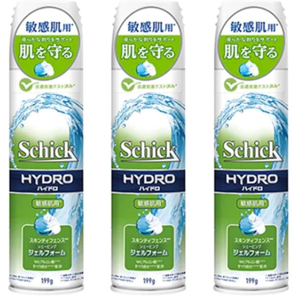 シック Schick ハイドロ スキンディフェンス シェービングジェルフォーム 199g 3個 セット【商品説明】●しっとりすべすべ肌に。肌を守りながらしっかり剃れる。●２種のヒアルロン酸（うるおい成分）配合。●被膜を作って肌を守りながら、...
