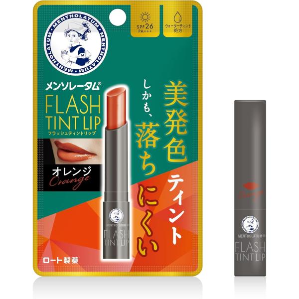 メンソレータム リップ フラッシュティント リップ 保湿 SPF26 PA+++ オレンジ 2g 【商品説明】●ウォーターティント処方を採用し、時間が経っても、唇の水分に反応することで発色が長続きする色つきリップです。●UVカット　SPF2...