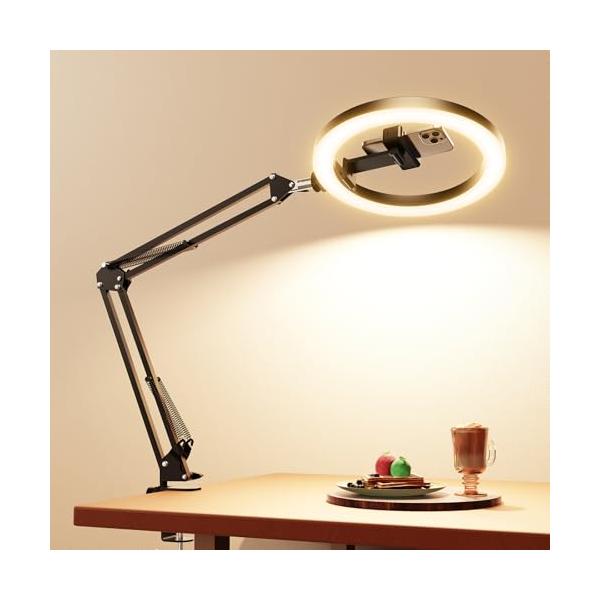 黒い/10インチ-クリップ/-・Size:10インチ-クリップColor:黒い・高演色性 CRI96以上でプロフェッショナルな色再現： Evershopの10インチリングライトは、120個の高輝度LEDチップを搭載し、CRI96以上の高演色...