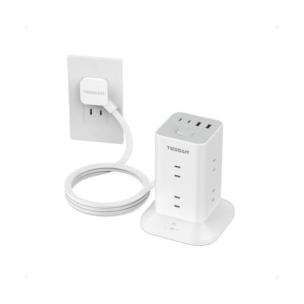 4USB+8個ACグレー/2M/TS-TPS05JP00・Size:2MStyle:4USB+8個AC・【12役のタワー型電源タップ】8個の広間隔ACコンセントに加え、最大の特徴は2つのUSB-Cと2つのUSB-A、合計4ポートのUSB充電...