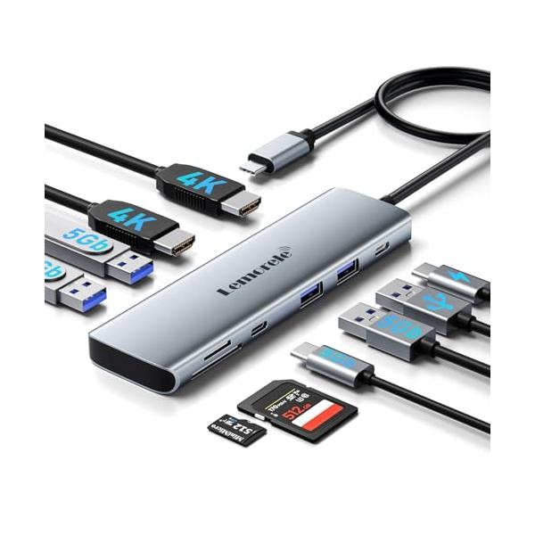 グレー/HDMI2つ(10-IN-1)/TC91・Size:HDMI2つ(10-IN-1)・【Type C ドッキングステーションHDMI】USB 3.0ポート(5Gbps)+USB 2.0ポート＊2、HDMI 2ポート4K@30Hz、Ty...