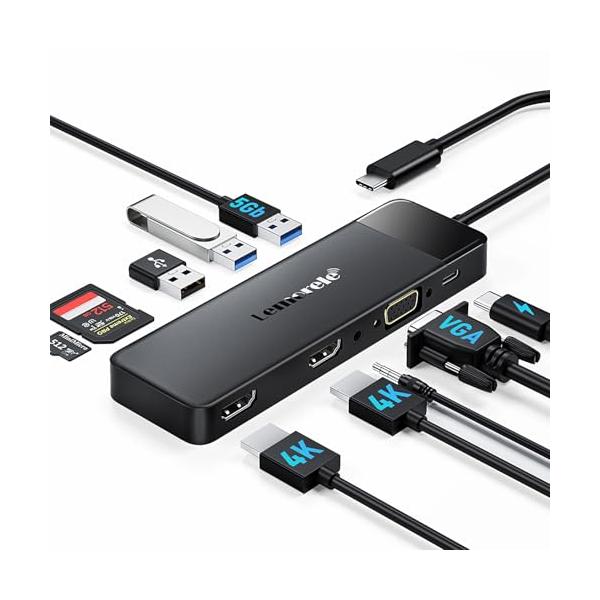 デュアルHDMI出力ブラック/Dock（10-IN-1）/TC94・SetName:Dock（10-IN-1）・【Type Cドッキングステーション10-IN-1】USB 3.0(5Gbps)+USB 2.0＊2、HDMI*2(4K@30H...