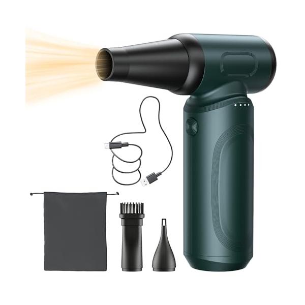W09-GREEN/-/-・Color:W09-GREEN・【風速150m/s&amp;300 000RPM】日本業界初のダブルタービンファンで風量2倍！エアダスターはブラシレスモーターを採用し、ノイズは以前より低くなった、空気の運動エネル...
