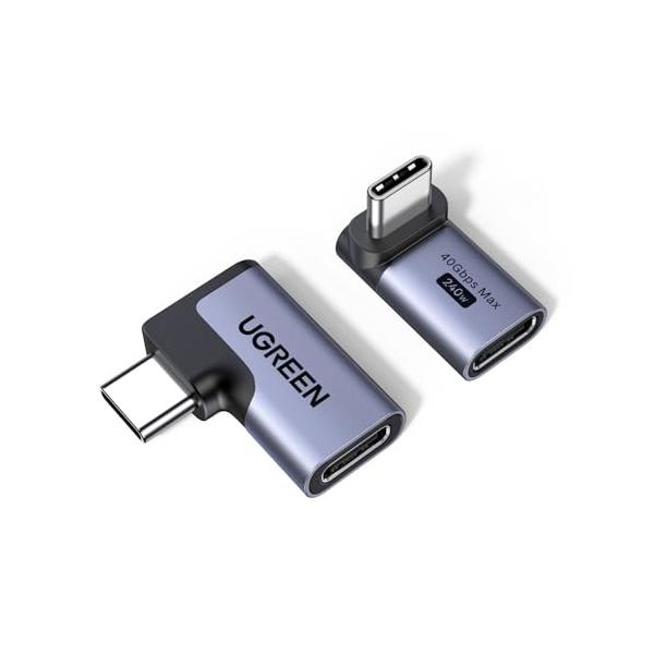 スペースグレー/-/75743・【L型デザインでケーブル方向を自由に変更、抜け防止】 UGREEN usb c 変換アダプタは90度L字形状を採用し、デスク周りをスッキリ整理。90度L型プラグがケーブルの向きを自在に変え、デバイス側面に密着...