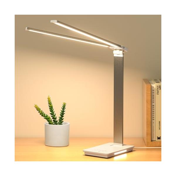 ミニマリストホワイト/32cm x 3.5cm x 35cm/TD-ZN028-SV・Color:ホワイト・【5段階調光・調色でシーンに応じた最適な照明】新型LEDデスクライトは最大1300ルクスの高照度を誇り、勉強、読書、リラックスタイム...