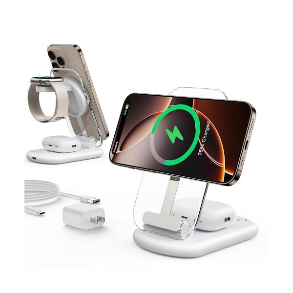 アイボリーホワイト/-/T618-F・Color:アイボリーホワイト・【magsafe充電器・3台同時充電対応 】iPhone（最大15W）、AirPods（5W）、Apple Watch（3W）を同時に充電できる3in1充電器。ケーブルの...