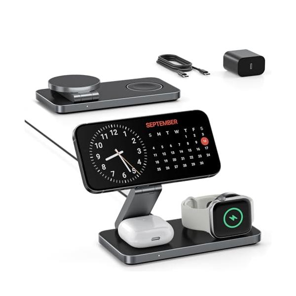 Black×Black/-/T8・Color:Black×Black・【3in1ワイヤレス充電器＆MagSafe対応】一台充電器、無限の可能性。KEEPROの3in1ワイヤレス 充電器は、優れた機能性とスタイリッシュなデザインを融合させ、あ...