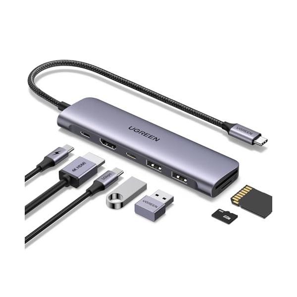 -/-/15214・パッケージ個数:1・【UGREEN 7-in-1USB C ハブ】5 Gbps多機能USB Cハブは7つのポートを一つにまとめて拡張性がかなり上がり、ポート不足の悩みを解決し、USBポートや映像出力を手軽に増やしたい方々...