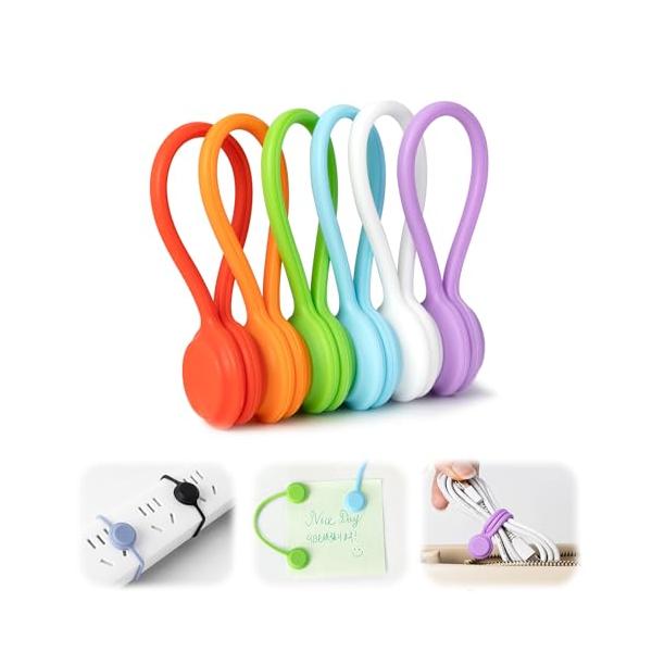 01.虹色・Mサイズ/6個入り/-・Color:01.虹色・MサイズSize:6個入り・パッケージ個数:1・【磁力アップ・配線収納大正解】ケーブルクリップは、両端に強力な磁石が内蔵されており、引っ付けるだけで、散らかったケーブルをすっきりま...
