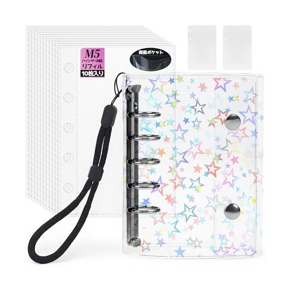 星柄入りカバー/-/CRE-1000152・Color:星柄入りカバー・【高透明3層フィルムで美しく整理】M5サイズのシールバインダーに最適な、7.6cm×10.5cmの高透明シール台紙を10枚セットご用意。3層構造の特殊フィルムが立体シー...