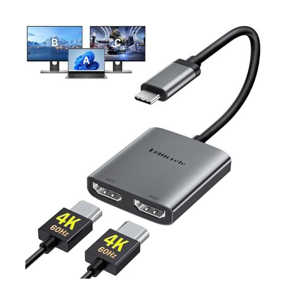 グレー/HDMI-2つ/TC21・Size:HDMI-2つ・【USB-CデュアルHDMI変換ハブ】サイズ：43*48*11mm；重量：56.3ｇ；ケーブル長さ：11cm。Type-C Dual HDMIアダプタはビデオ出力デバイスの画面を2...