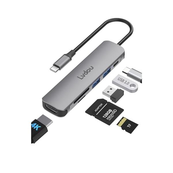 グレー/-/lvdou-hub・Color:グレー・『6-in-1 typec ハブ』:HDMI(4K 60Hz)ポート*1+USB3.0/USB2.0ポート*1+急速 PD充電ポート(最大100Wまで急速充電)*1+SD&amp;TF カ...