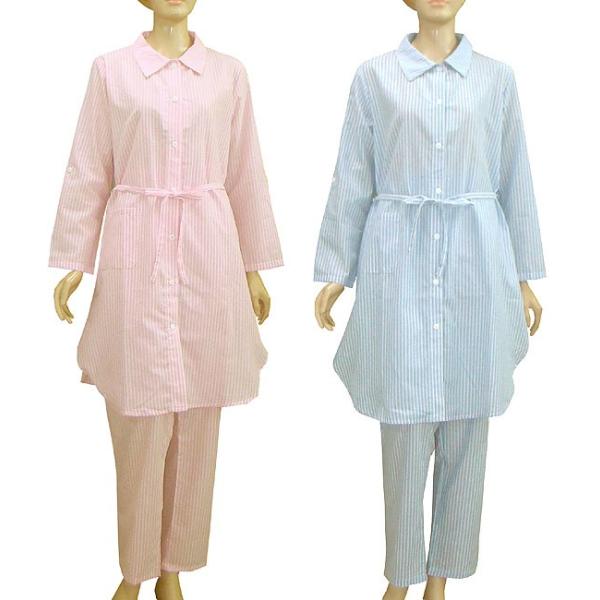 先染ストライプ柄でロングシャツスタイルのマタイティパジャマママの声から生まれたうれしい便利な機能満載のマタニティ パジャマです。★ロールアップ機能付季節の変化や室内の温度のより長袖・ロールアップの使い分け。また点滴、洗い物時に便利★フロント...