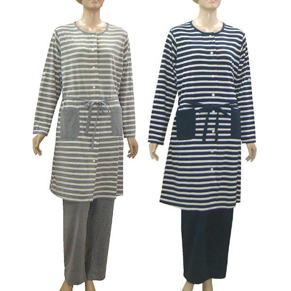 ソフトなT/C天竺ニット素材のボーダー柄マタイティパジャマ左右のアウトポケットの無地配色がかわいらしいです。ママの声から生まれたうれしい便利な機能満載のマタニティ パジャマです。◎サイズ/マタニティＭ〜Ｌ【上着】身丈９０ｃｍ、バスト〜１０２...