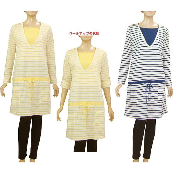 ソフトな感触のスムースニット素材のハウスタイプの授乳ウエア。産前〜産後に着用できて、産後の授乳タイムにも便利な、授乳機能が付いています。（授乳は、中布を上にずらして行います）袖は、ロールアップが可能です。ウエストは、無地配色で切替え、中にス...