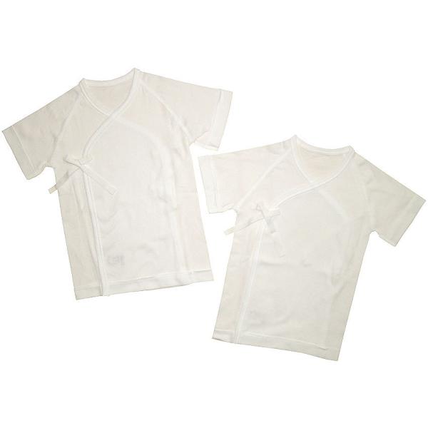 日本製の２枚組の新生児短肌着オールシーズン対応のやわらかフライス素材のお買得２枚組短肌着ショルダーはフラットシーマ縫い、袖・裾は外縫いでベビーのお肌に刺激を極力抑えた快適仕様です。●品質/綿１００％（フライス）●サイズ/５０〜６０ｃｍ（対応...