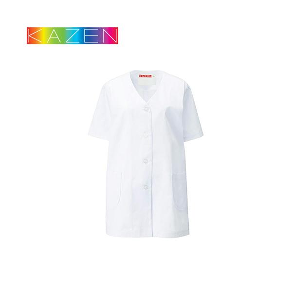 ◎配送方法：通常：宅配便（メール便不可商品）◎商品名：女子衿なし調理衣半袖◎メーカー：KAZEN(カゼン)◎品番：332-30◎規格：O-157対応制菌加工◎素材：ブロード（ポリエステル65％・綿35％）◎機能：制菌、吸汗◎仕様：両腰にポケ...