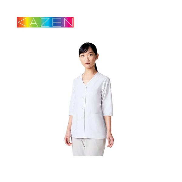 ◎配送方法：通常：宅配便（メール便不可商品）◎商品名：女子衿なし調理衣七分◎メーカー：KAZEN(カゼン)◎品番：334-30◎規格：O-157対応制菌加工◎素材：ブロード（ポリエステル65％・綿35％）◎機能：制菌、吸汗◎仕様：両腰にポケ...