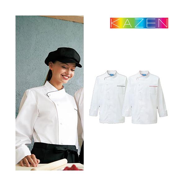 ◎配送方法：通常：宅配便（メール便不可商品）◎商品名：コックコート◎メーカー：KAZEN(カゼン)◎品番：604-74、604-75◎素材：CVCツイル（綿55％・ポリエステル45％）◎機能：吸汗、制電、防汚◎仕様：左胸にポケット付き◎商品...
