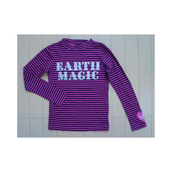 アースマジック earth magic アウトレット 子供服 女の子 女 女子 140cm 長袖 Tシャツ ロンT カットソー ハイネック ボーダー ピンク 黒 秋 冬 ★2 トップス ガールズ 女リサイクル ブランド 子供服 子ども服 こ...