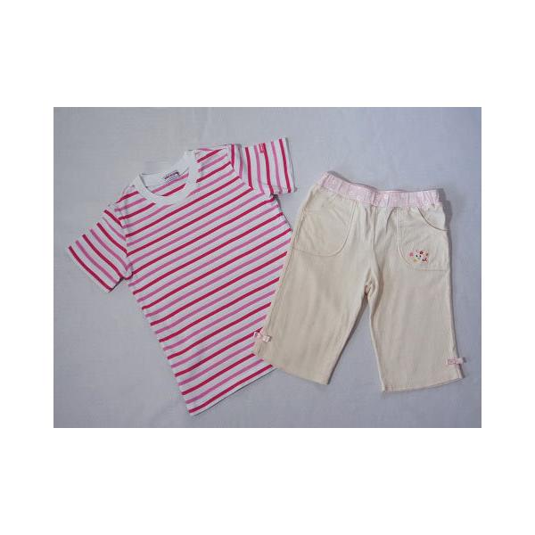 【sale セール 30%off 7/8-7/21】 ミキハウス miki house mikihouse 子供服 女の子 110cm 半袖 Tシャツ ハーフ パンツ 2点 ボーダー ピンク 白 うさこちゃん ボトムス 春 夏 ★3  セッ...