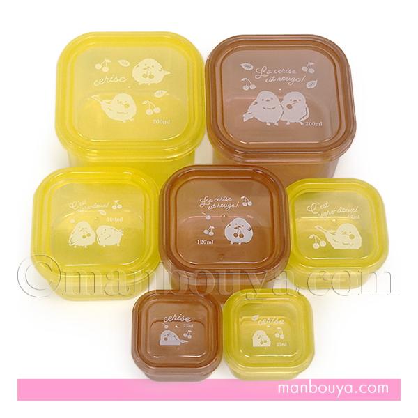 北海道の人気の野鳥、シマエナガデザインのフードコンテナ。200mlからとっても小さい25mlまで、なんと7個ものプラスチック容器がセットになっています。使わないときは中にしまえる入れ子式。半透明のクリア感がおしゃれなイエローとボルドーのセッ...