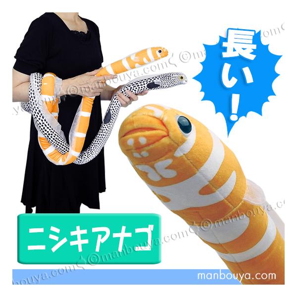 リアルで長いニシキアナゴのぬいぐるみ。長さ約130センチのロングタイプです。このぬいぐるみを見たときは長すぎるのでは？と思ったのですが、生体も長さ35センチほどあるとのこと。同メーカーのチンアナゴより若干短く、頭も小さいのですが、実際の生き...