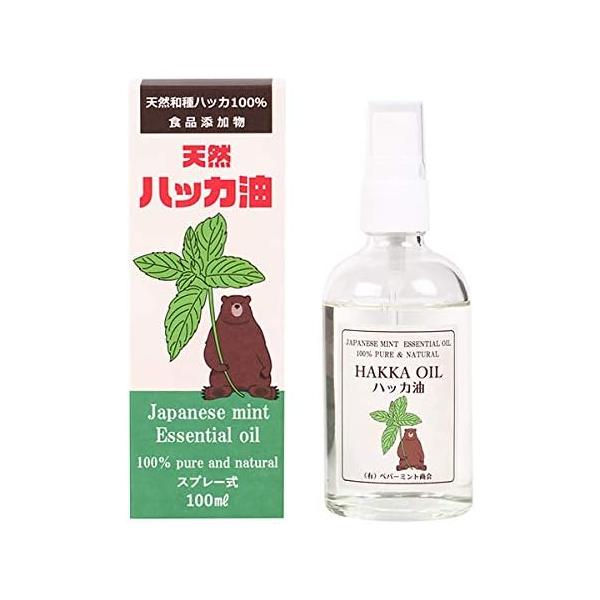 【内容】天然ハッカ油100ml×１、使用説明書、箱スプレータイプで100mlなのでたくさん使えて、詰め替え回数が減るので、詰め替えるのが面倒という方には大変おすすめです！ヒグマがハッカを持っているユニークなパッケージ＆ラベルが可愛くて、イン...