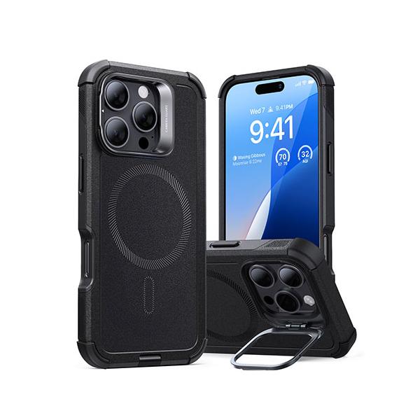 ES27166i16PR Cyber Armor スタンド付き耐衝撃ケース for iPhone 16 Pro ブラック ※詳細は商品説明をご確認下さい。商品ページは縦長です。