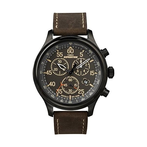 腕時計 タイメックス メンズ T49905 Timex Men’s T49905 Expedition Field Chronograph Black/Brown Leather Strap Watch海外限定品を迅速輸入！5〜15営業日に...