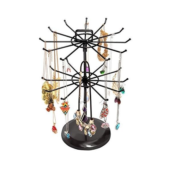 アクセサリスタンド ジュエリー SHOMHNK004 MyGift 2 Tier Black Metal Rotating Necklace and Bracelet Organizer Jewelry Stand with 24 Hook...