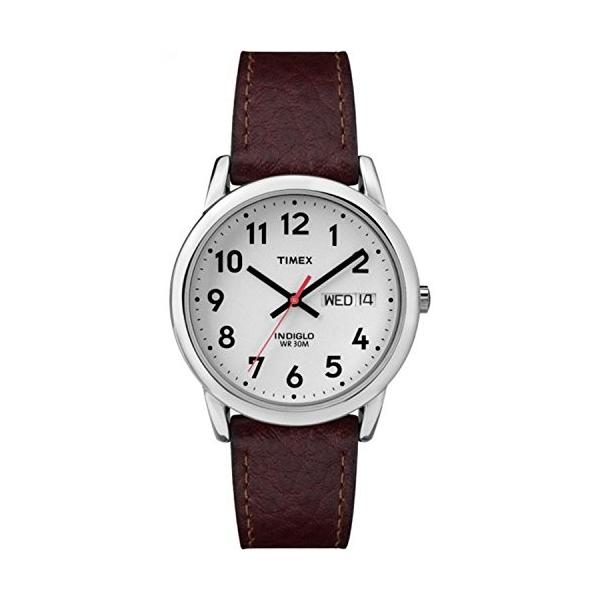 腕時計 タイメックス メンズ T20041 Timex Men's Easy Reader 35mm Day-Date Watch ? Silver-Tone Case White Dial with Dark Brown Leather ...