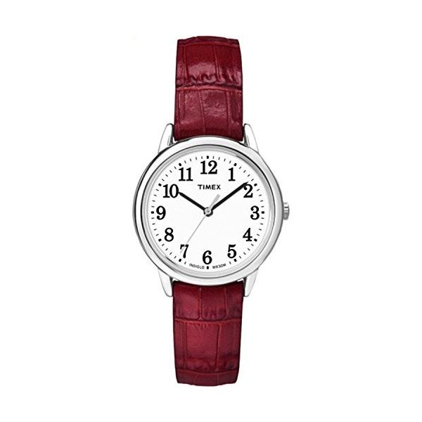 腕時計 タイメックス レディース TW2P68700 Timex Women's Easy Reader 30mm Watch ? Silver-Tone Case White Dial with Red Croco Pattern Lea...
