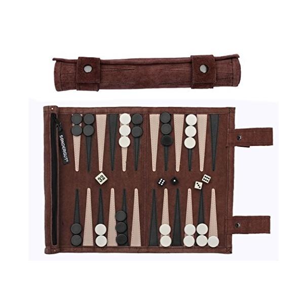 テーブルゲーム バックギャモン Backgammon スエードのロールアップ 持ち運び可能ボードゲーム 英語 アメリカ 海外ゲーム SG_BACKGAMMON.MOCCA Sondergut Roll-Up Suede Backgammon...