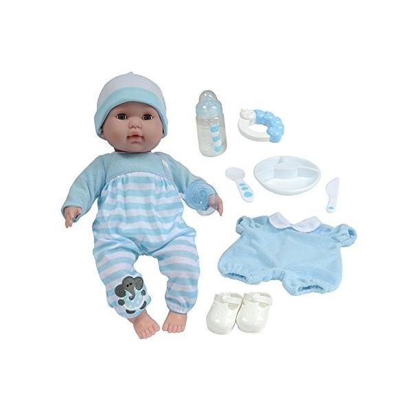 JCトイズ JC Toys ベビードール 赤ちゃんの人形 赤ちゃんのお世話 目を開いたり閉じたりします。 ボトル、ガラガラなどのアクセサリー10ピース ギフトセット ブルー 2歳以上ジェーシートイズ 赤ちゃん おままごと ベビー人形 300...