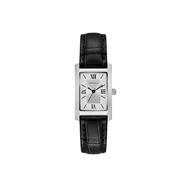 腕時計 ブローバ レディース 43L202 Caravelle by Bulova Ladies' Dress Quartz Silver-Tone Stainless Steel Watch with Black Embossed Lea...