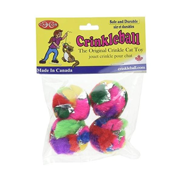 猫おもちゃ ネコ ねこ やみつき 9014 Mini Crinkle Balls for Cats 1.5 Inch (4-Pack) - Multi-Color Cat Toys - Canadian-Made Cat Crinkle B...