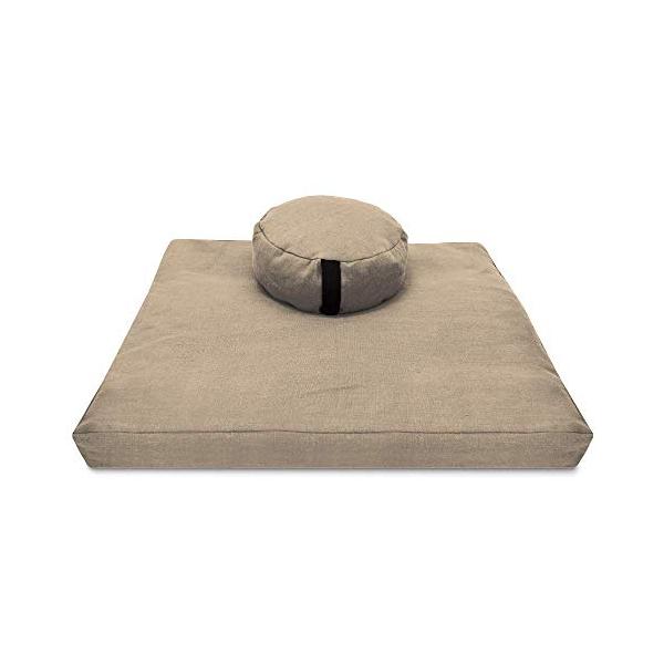 ヨガ フィットネス ZZCOMBO-oval-buckwheat-Hemp Natural Meditation Cushion Mat Set HEMP - Large Oval Zafu Floor Pillow Organic Buc...