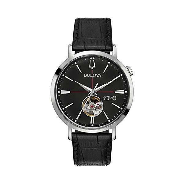 腕時計 ブローバ メンズ 96A201 Bulova Men's Classic Aerojet 3-Hand Automatic Leather Strap Watch, Open Aperture, 40-Hour Power Rese...